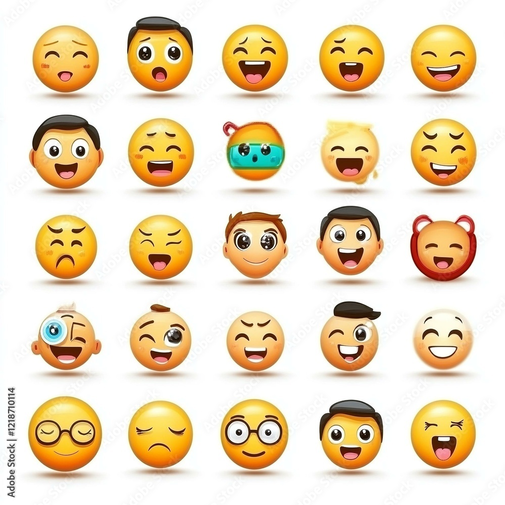 Collection of various emoji faces representing different emotions and ...