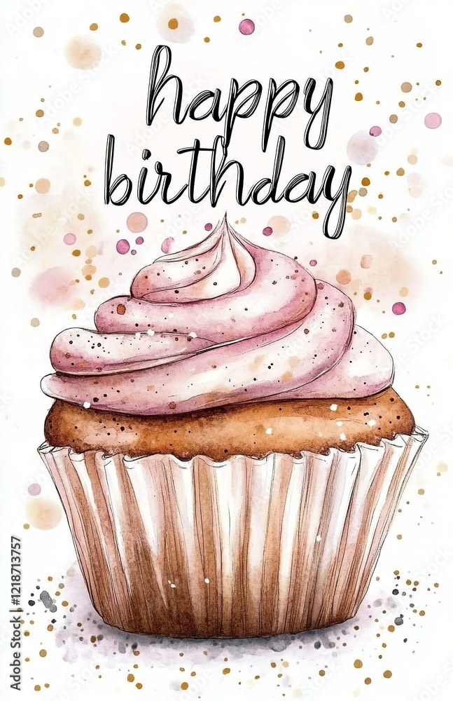 'happy birthday' wishes card cupcake. ready to print it on 5.5 x 8.5 ...
