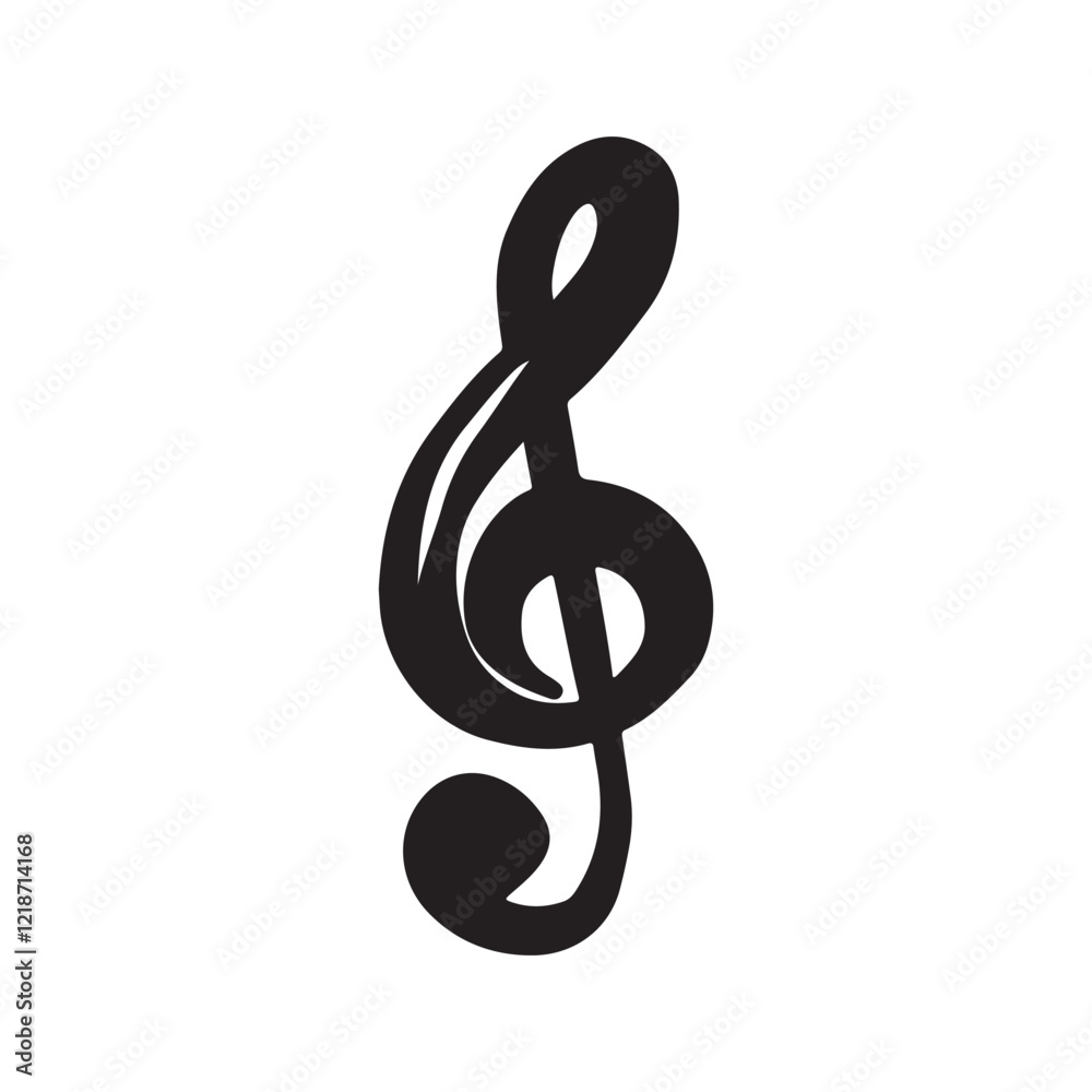 Treble clef in black isolated on white background. Hand drawn vector ...