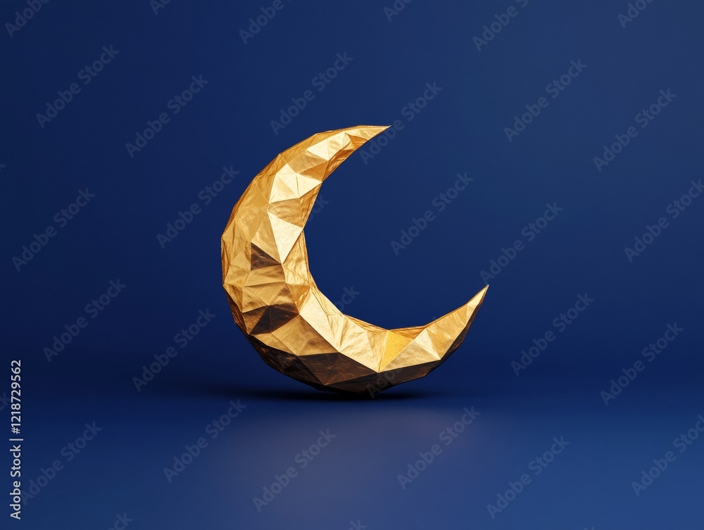 Geometric Ramadan Celebration Low-Poly Gold Crescent on Midnight Blue ...