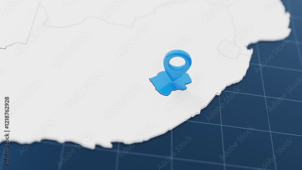 Blue Lesotho 3d map with pointer pin surrounded with other countries in ...