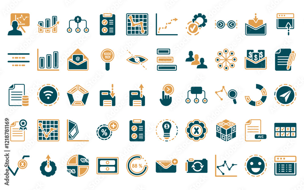 50 linear user interface icon pack. vector thin line slide right, increasing data, data ...