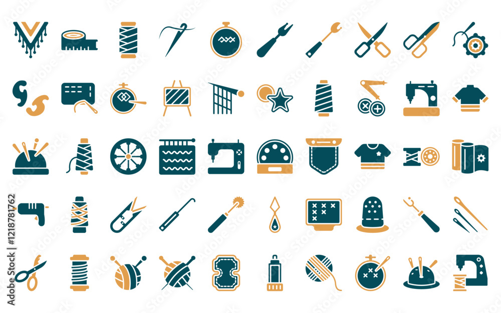 50 linear sew icon pack. vector thin line buttonhole, measuring, thread ...