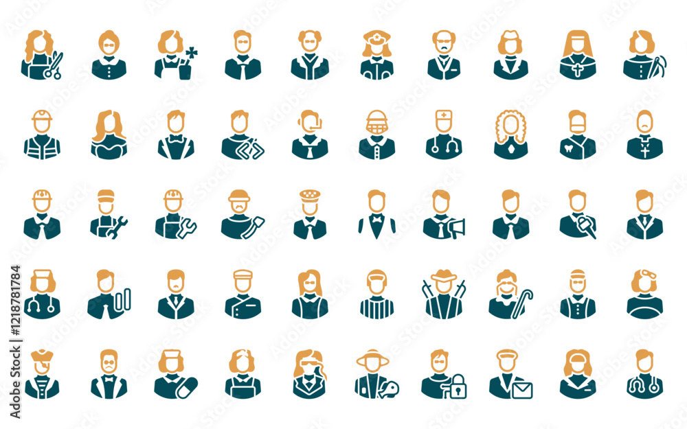 50 linear professions icon pack. vector thin line concierge, cashier ...