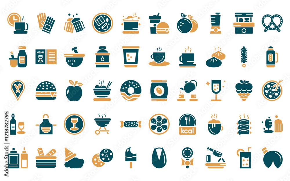 50 linear food icon pack. vector thin line pack, protection gloves ...