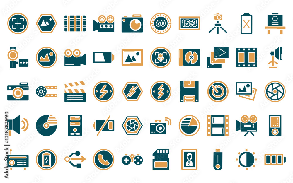 50 Linear Electronic Stuff Fill Icon Pack Vector Thin Line Blitz Flash Landscape Screen Grid