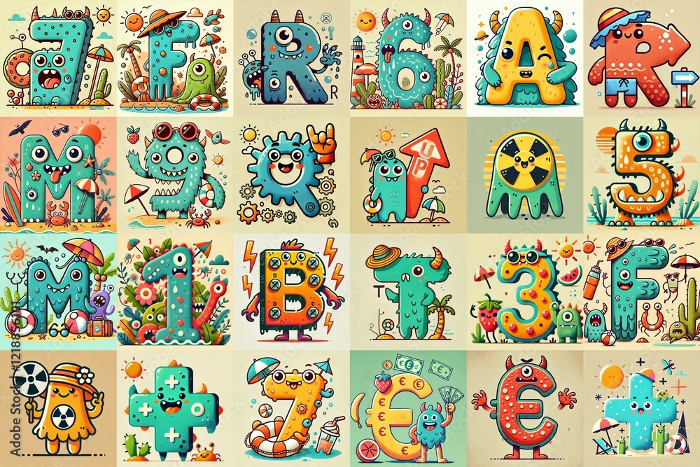 Cartoon Summer season Monsters Lettering Typeface. AI generated ...