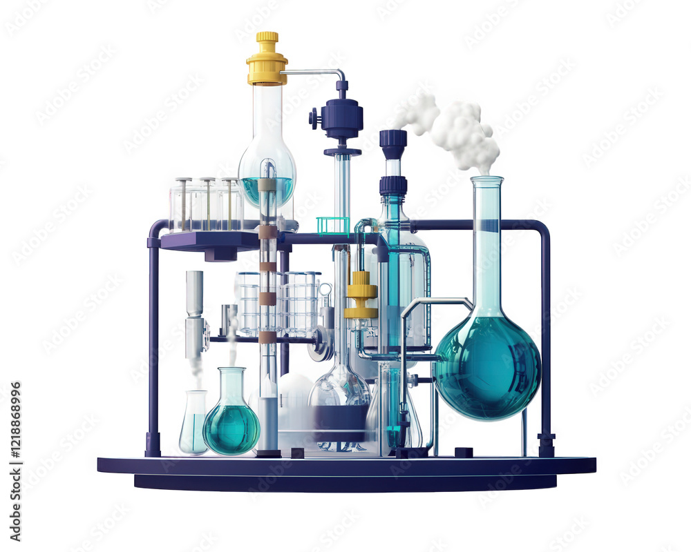 chemical reaction setup featuring various glassware and equipment ...