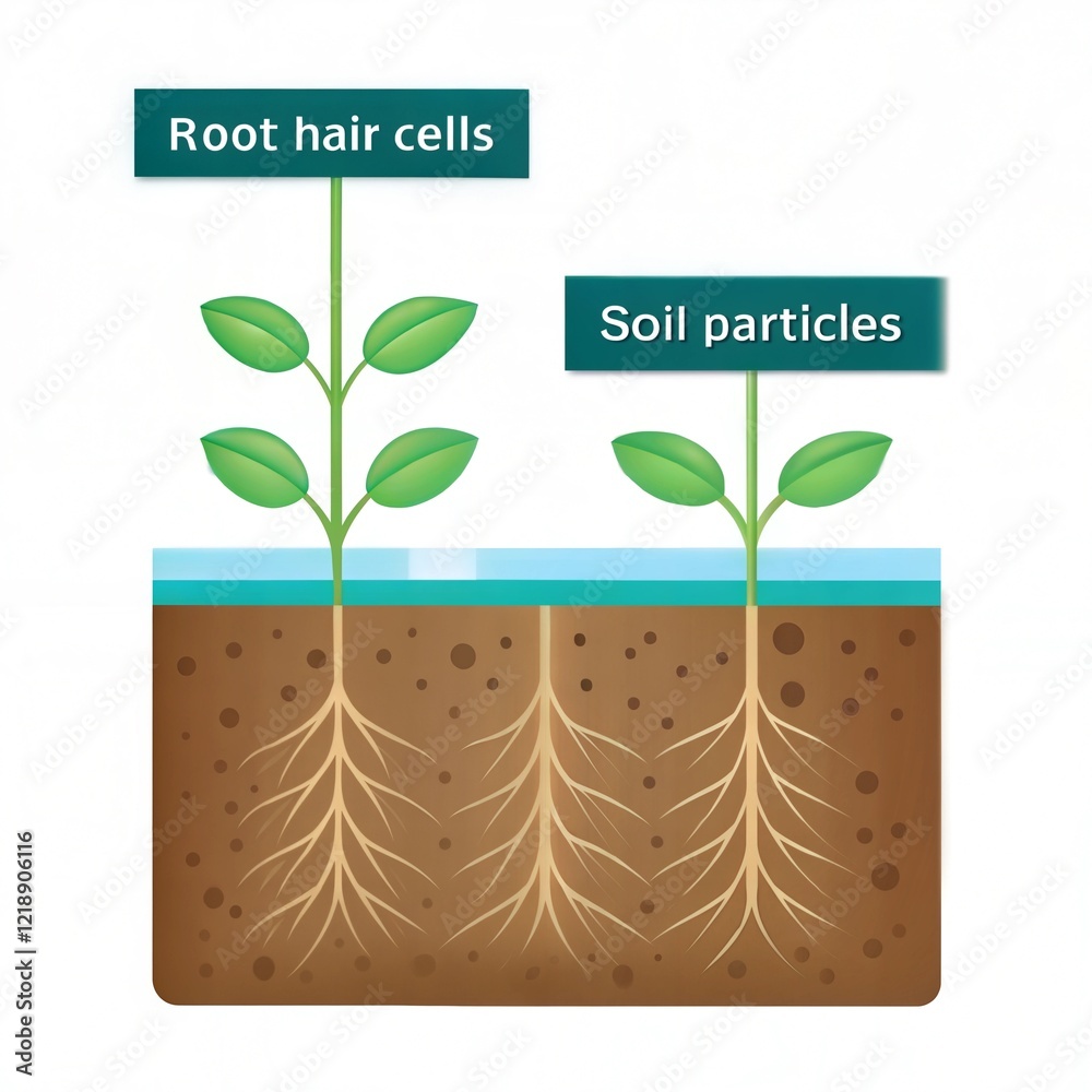 Root hair cell collecting mineral nutrients and water from soil ...