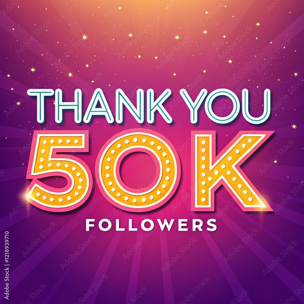 50k followers achievement thank you message with glowing outline effect ...
