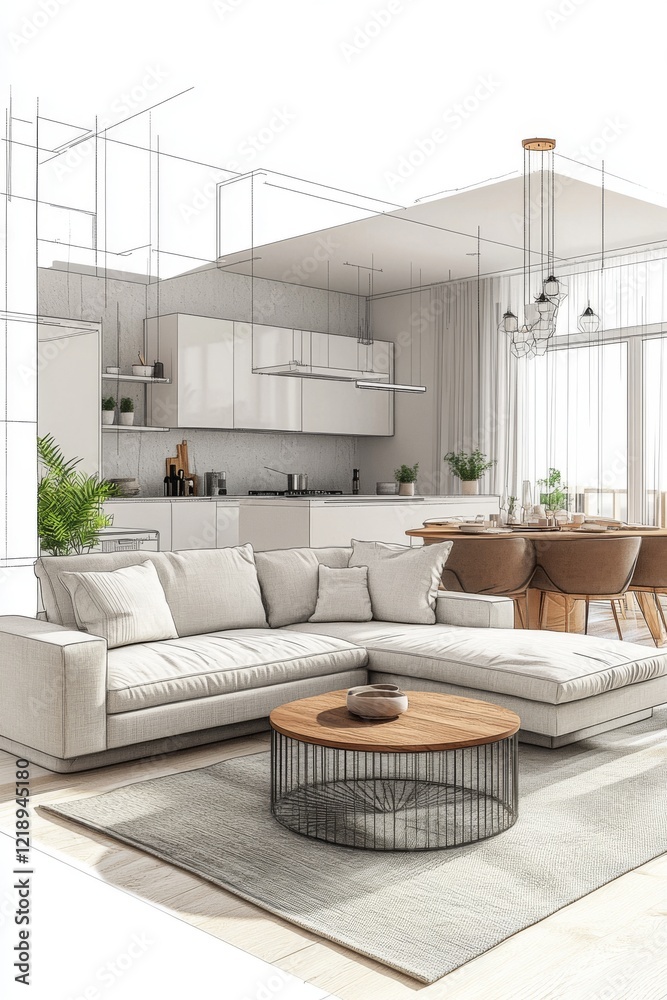 3D Model of Unrendered Sketchup for Interior Design Project - Living ...