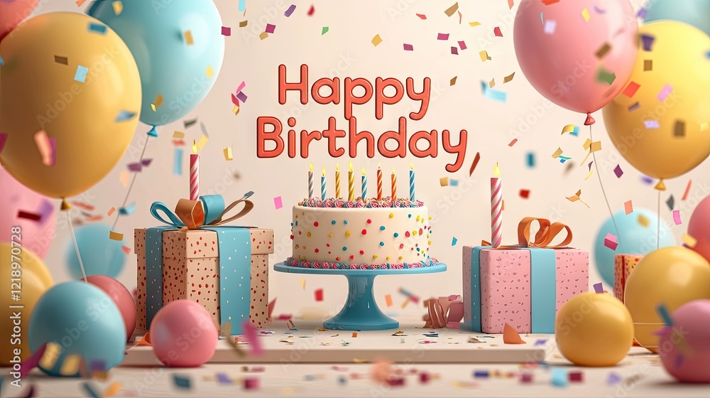 2D illustration of a happy birthday card with a cake, 4k,Birthday ...