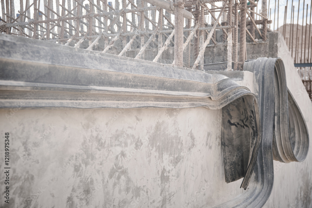 Waterstop for joint sealing. Reinforced concrete foundation slab ...