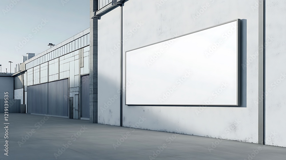 Clean mock up of a blank white screen billboards in an industrial ...