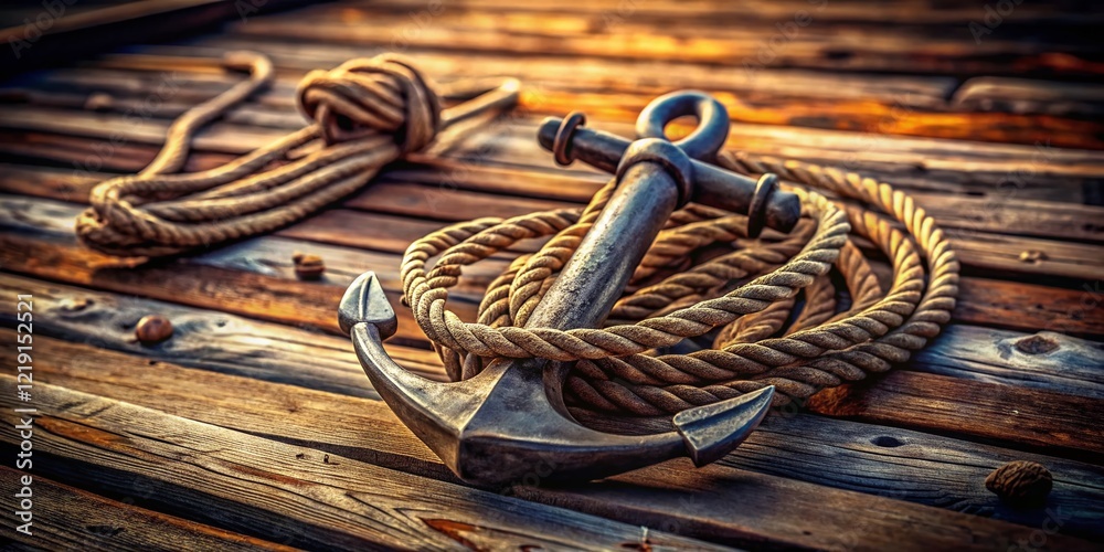 Nautical Anchor with High Depth of Field: Vintage Rope and Polished ...