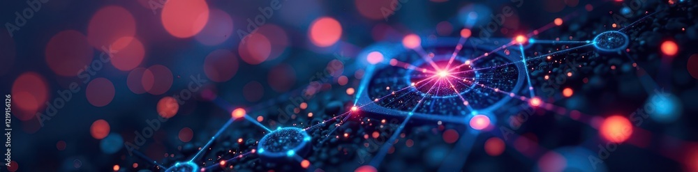 Interconnected nodes and directional arrows showing a complex system ...