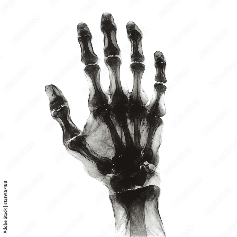 Detailed Radiograph of a Human Hand Showing Bone Structure isolated on ...