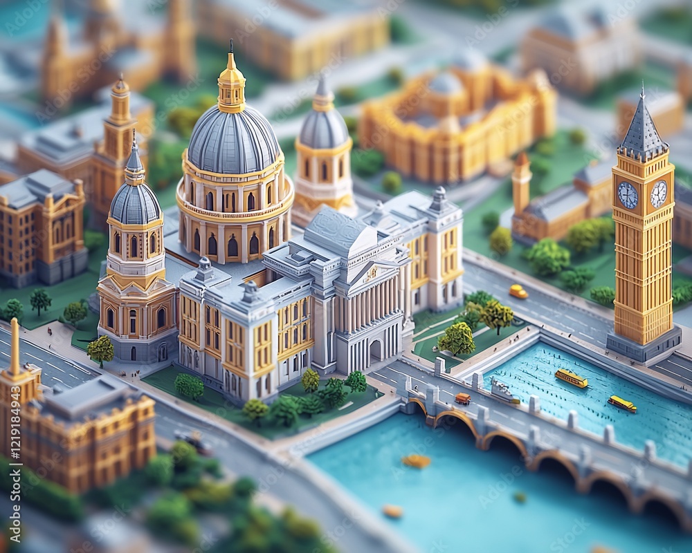 Low-poly model of London landmarks, including St. Paul's Cathedral and ...