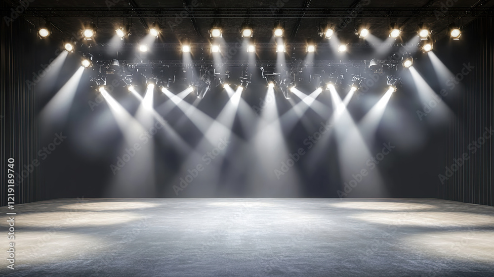 Television studio setup with spotlights, showcasing a professional production environment for ...