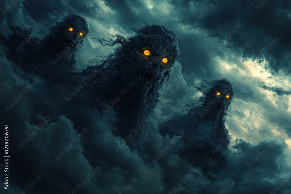 Dark clouds, dark sky, a scary atmosphere, a night scene, a horror ...