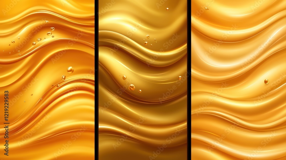 Set of three realistic liquid gold backgrounds with a luxurious sheen ...