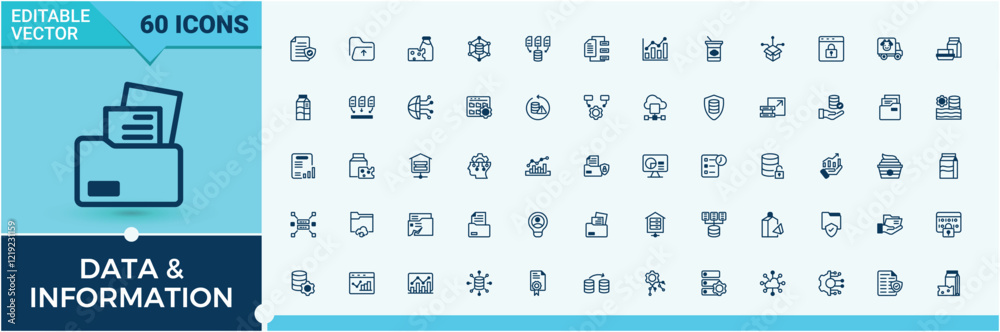 Data & Information linear icon. Containing compute, info, mobile ...