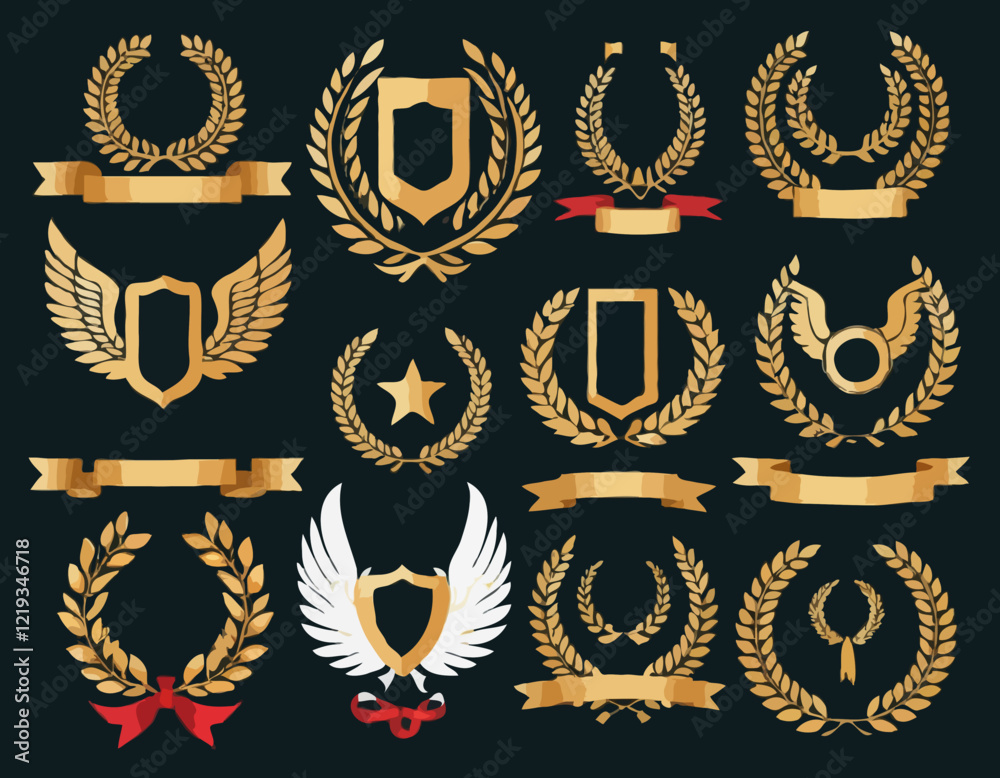 Vector de Stock Laurel wreath, shield, wing, ribbon, and banners vector ...