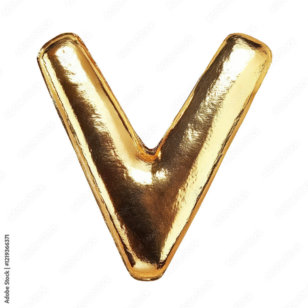 Shiny gold tick mark on a transparent and isolated white background ...