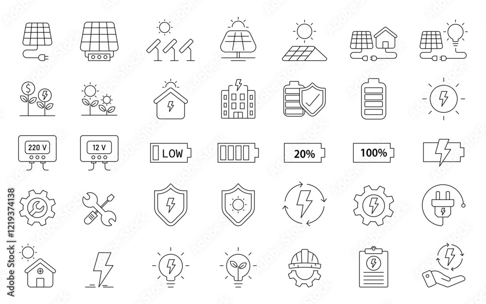 Solar panels icon set. solar energy flat simple for infographics design ...