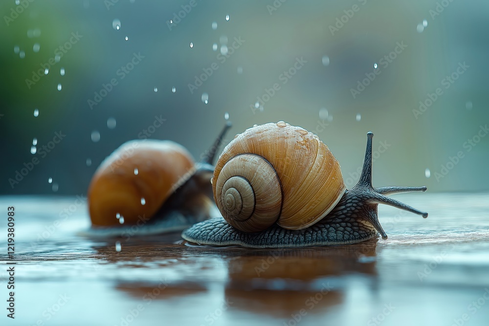 Photo Stock Closeup view of Helix Aspersa Maxima snails under running ...