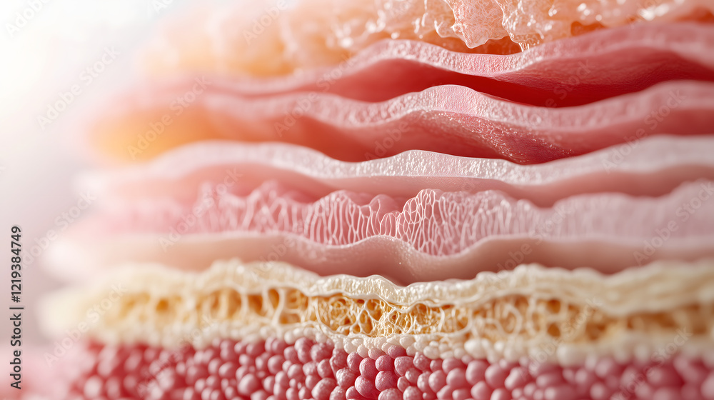 Artistic Cross-Section Illustration of Human Skin Layers with Glowing ...