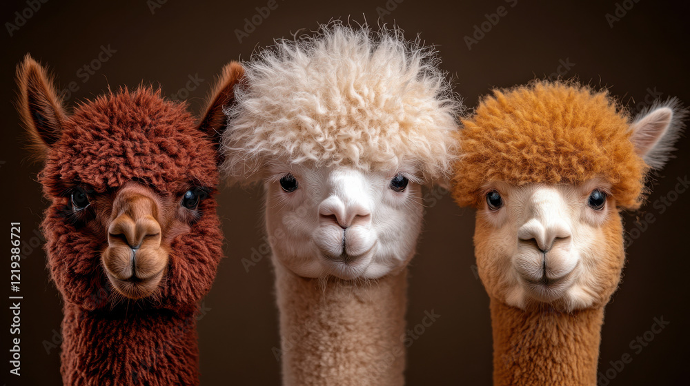 Charmante Alpakas mit flauschigen Frisuren, Charming alpacas with ...