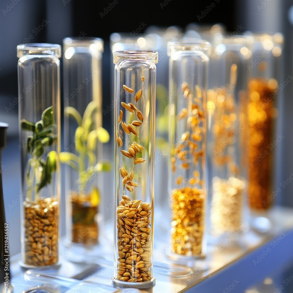 Test tubes with seeds of selection plants. Research Analyzing ...