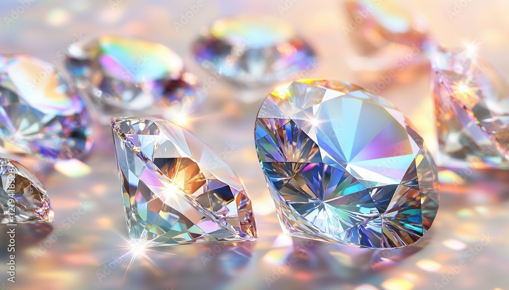 Sparkling Iridescent Diamonds: Rhinestone And Glass Gems In A Realistic ...