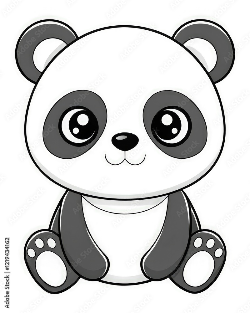 Cute Kawaii Panda Coloring Page for Creative Fun. Generative AI Stock ...