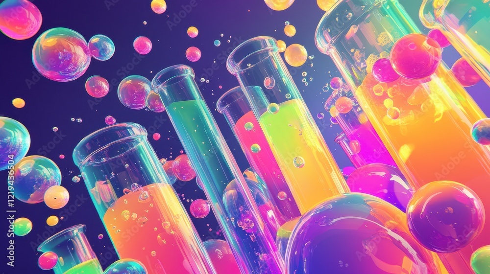 Colorful clip art of beakers and test tubes with vibrant liquid and ...