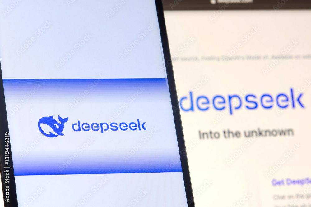 Deepseek logo displayed on the mobile phone. Deepseek is a Chinese ...