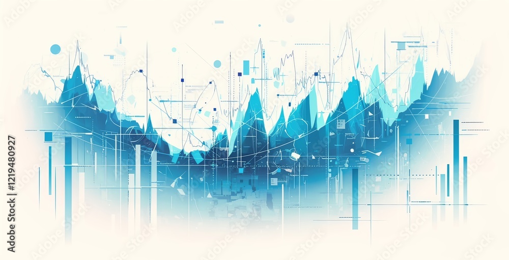 Stock Market Candlestick Chart in Blue and White, Flat Vector ...