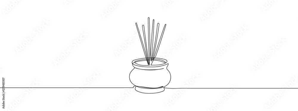 One continuous line, incense burner, religious ritual line art vector ...
