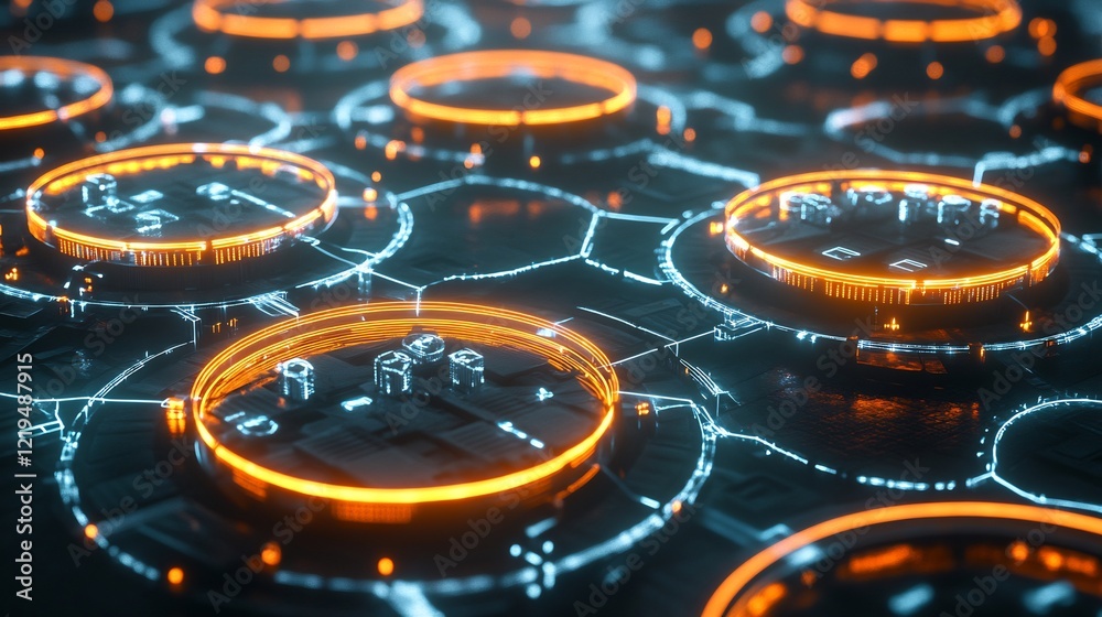 Sharing economy depicted glowing circular diagrams emphasizing shared ...