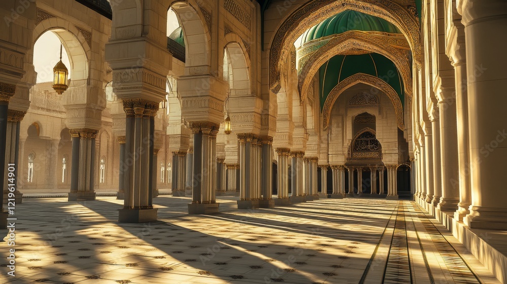 Ilustración de Stock General view green dome and Moorish pattern arches ...