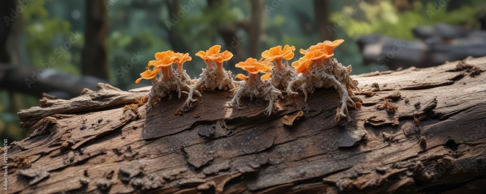 Gloeoporus dichrous bracket fungus growing on a decaying log, fungi in ...
