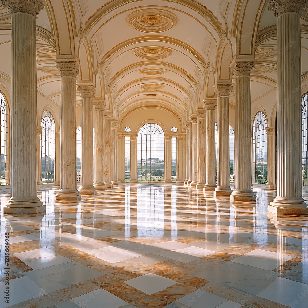 Grand golden columns neoclassical hallway elegance high resolution ...