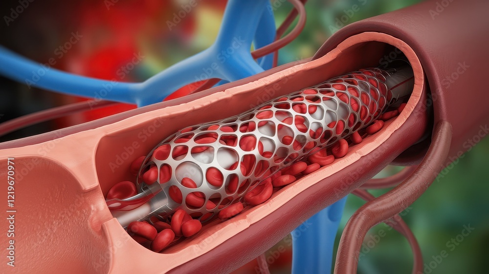 Stent Implantation: A 3D Medical Illustration of a Coronary Stent in a ...