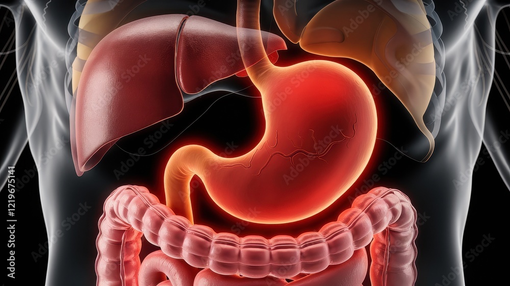 Human Digestive System Anatomy: 3D Medical Illustration of Stomach ...