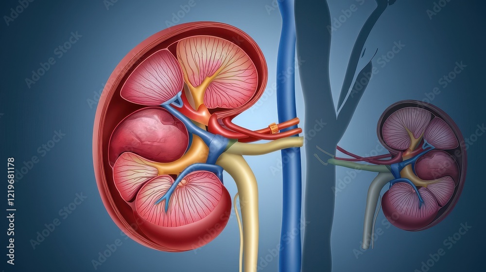 Human Kidney Anatomy: Detailed Cross-Section Illustration Revealing ...