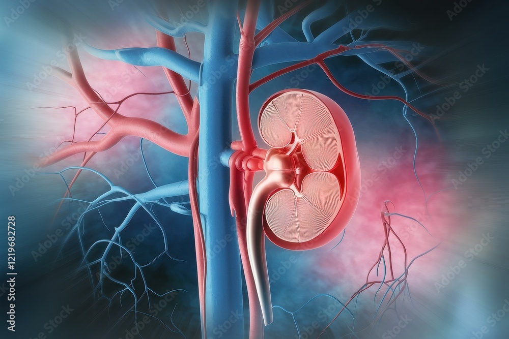 Human Kidney Anatomy: Detailed 3D Model Illustrating Renal Vascular ...