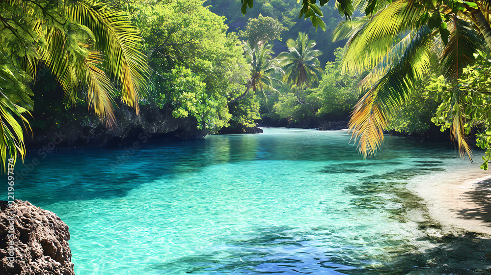 Tropical lagoon a crystal-clear tropical lagoon surrounded by lush ...