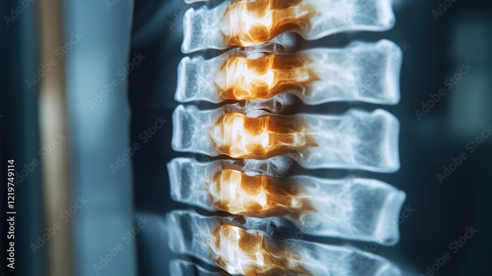 A detailed X-ray image of a human spine illustrates the alignment of ...