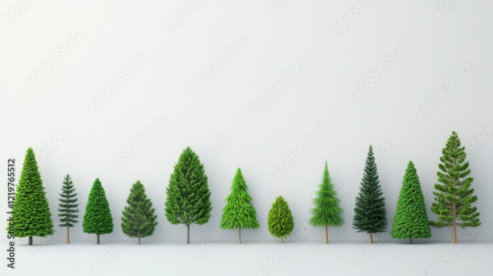 Collection of Various Green Trees in Different Heights and Shapes on a ...